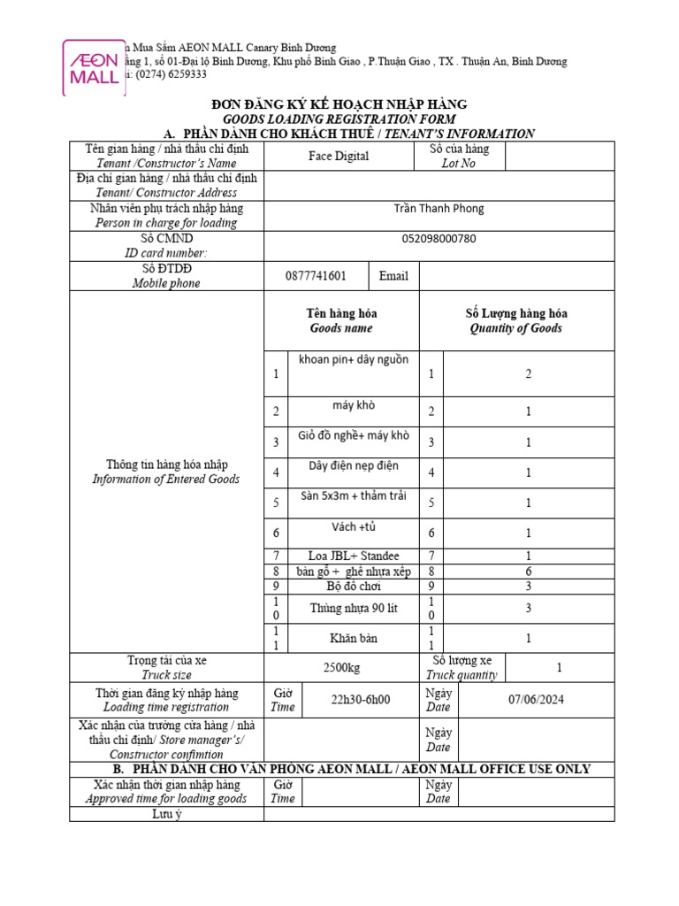 Form Nhap Hang | PDF