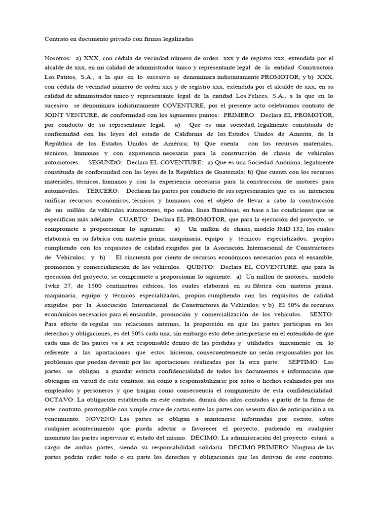 Contrato en Documento Privado Con Firmas Legalizadas | PDF | Guatemala