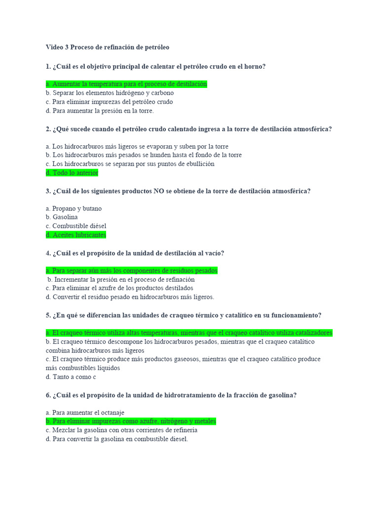 Video 3 Preguntas Proceso de Refinación de Petróleo | PDF | Refinería de petróleo ...