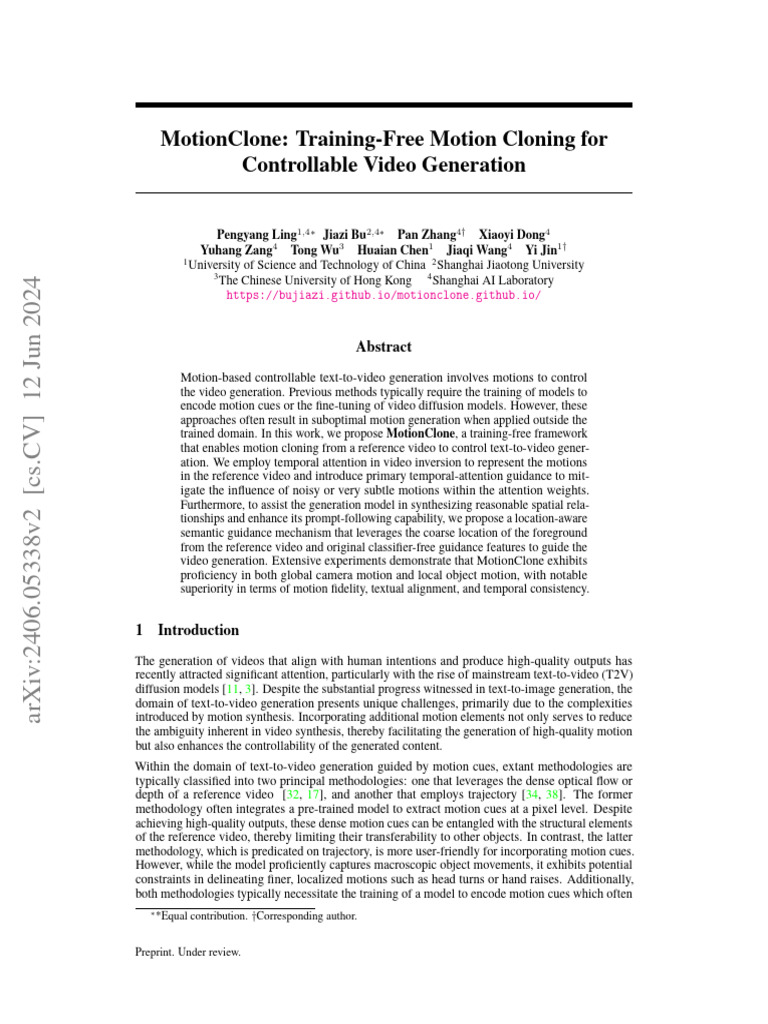 2024 - MotionClone - Ling Et Al | PDF | Attention | Video