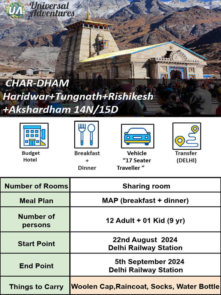Char Dham Haridwar + Tungnath +Rishikesh+Akshardham 14N - 15D (Shivani Solanki) | PDF