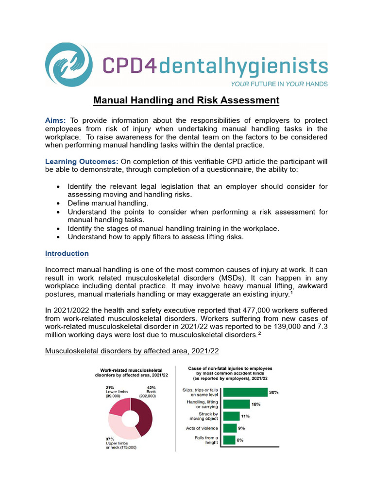 MANUAL HANDLING and RISK ASSESSMENT | PDF | Safety | Workplace