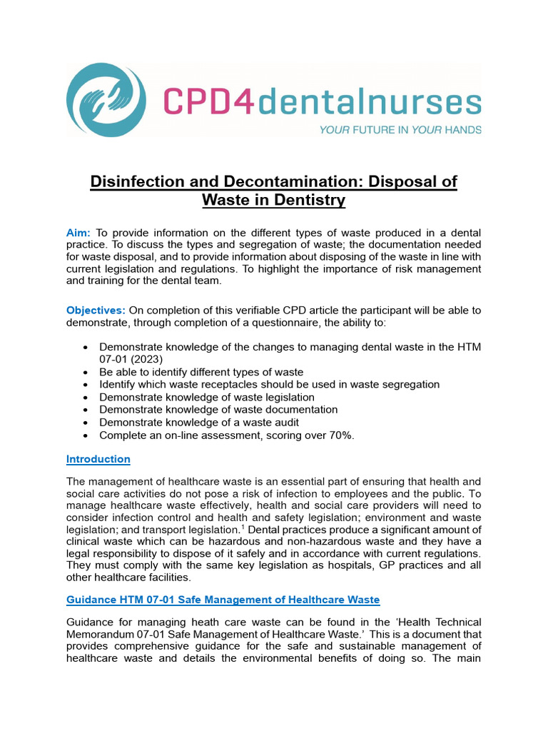 Disinfection and Decontamination Disposal of Dental Waste | Download ...