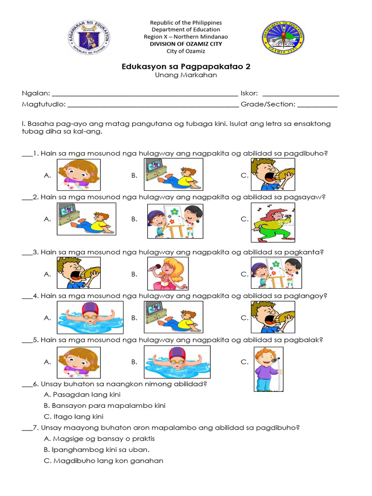 Grade 2 EsP-TOSCRT-Fisrt Quarter 2019 | PDF