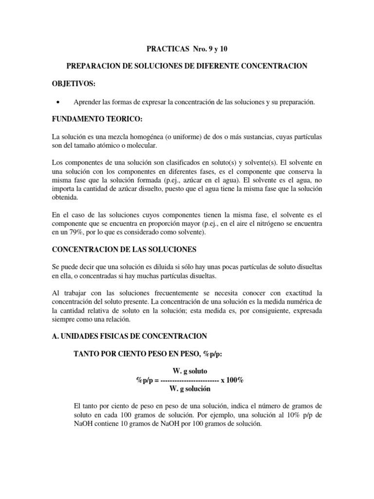 Guia Preparacion de Soluciones | PDF | Concentración | Química