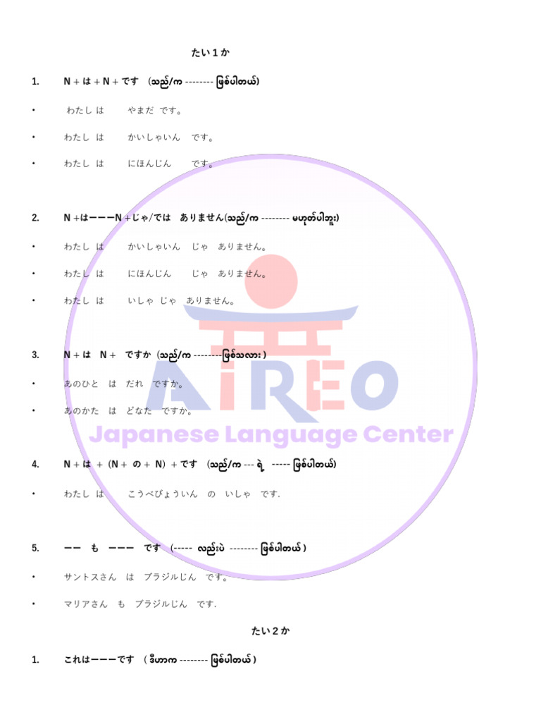 Aireo N5 Grammer Notes (All Rights Reserved) | PDF