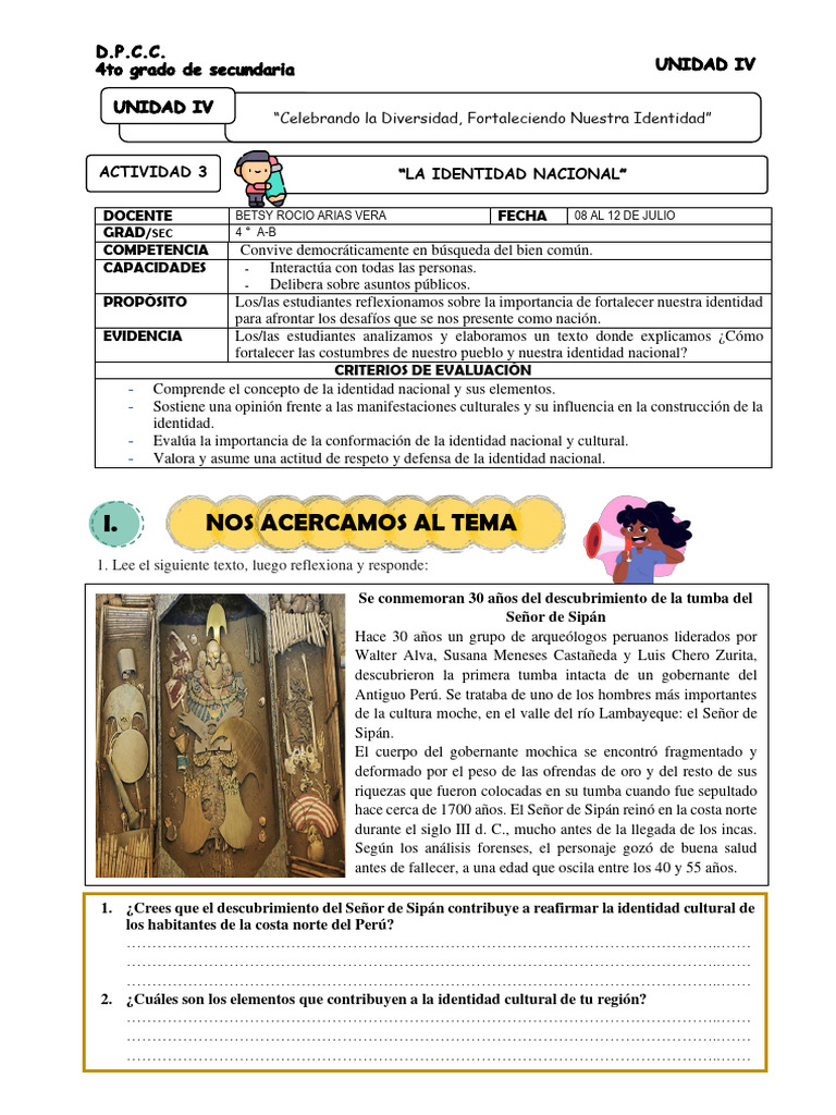 4° DPCC - Actv.03-Uni.4 2024 | PDF | Nación | Ciencias Políticas