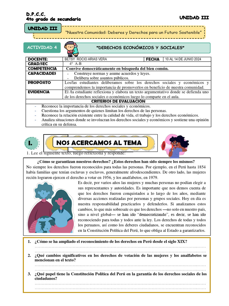 4° DPCC - Actv.04-Uni.3 2024 | PDF | Salario | Derechos humanos