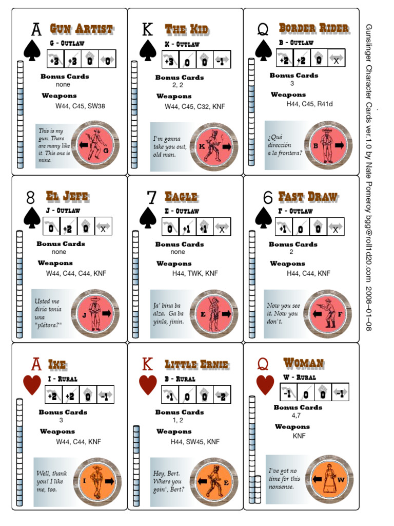 Gunslinger Character Cards | PDF | Culture Of The Western United States ...