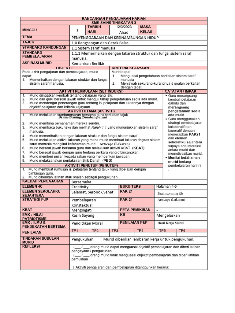 RPH Minggu 1 Sains Tingkatan 3 2023-2024 by Cikgu Gorgeous | PDF