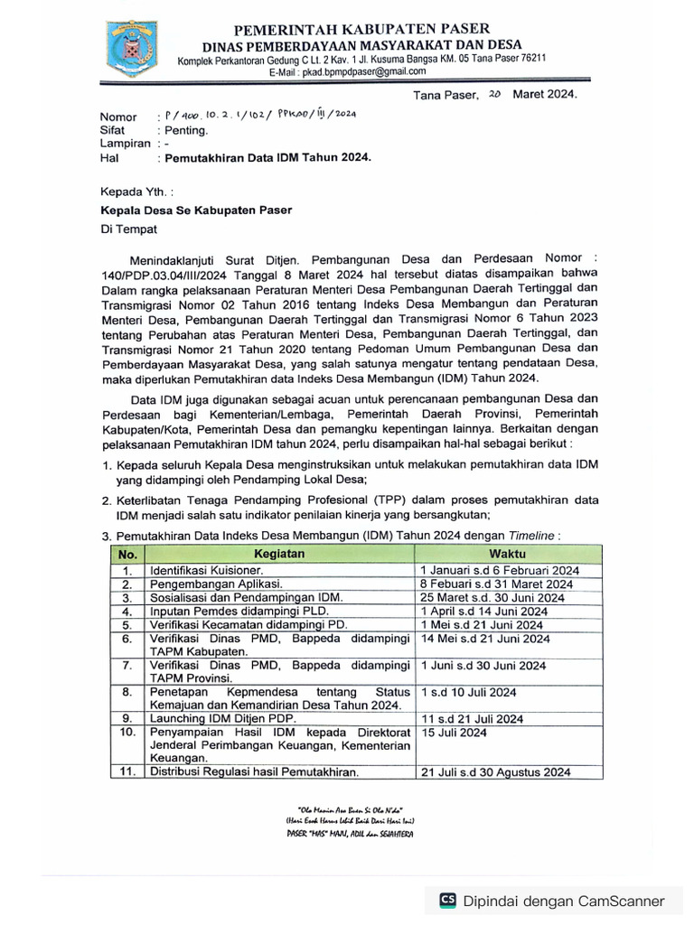 Pemutakhiran Data IDM Tahun 2024 | PDF