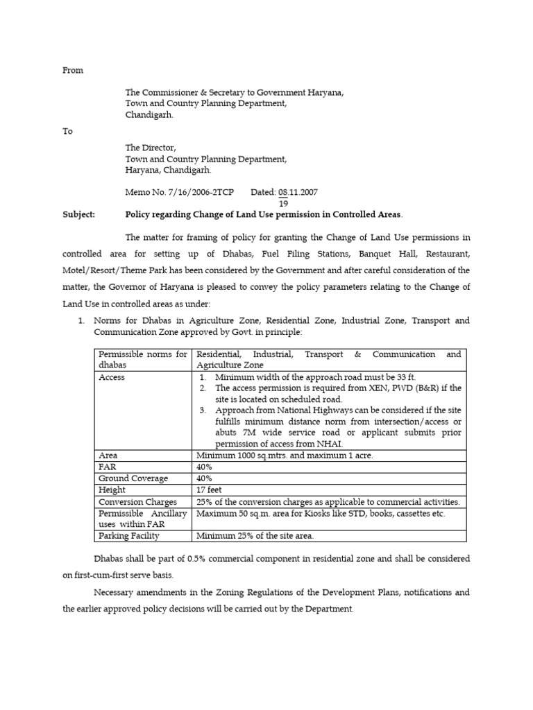 Policy Regarding Change of Land Use Permission in Controlled Ar | PDF ...