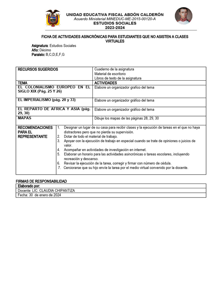 Actividades Asincrónicas Estudios Sociales 2023 | PDF