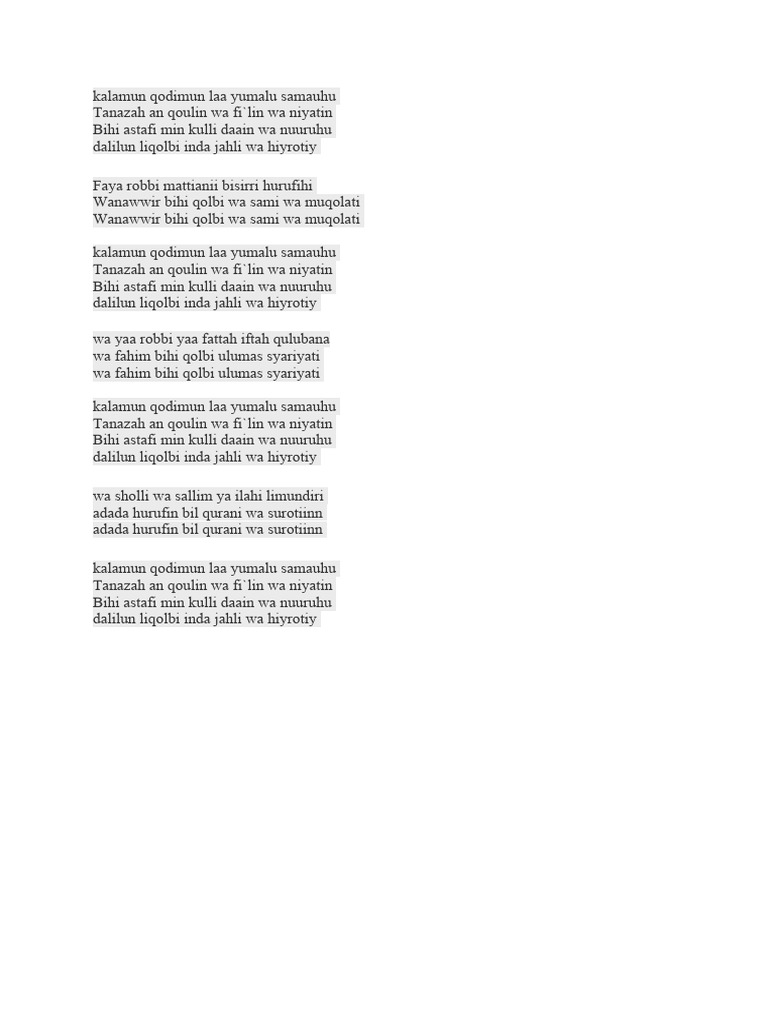 Kalamun Qodimun Laa Yumalu Samauhu | PDF