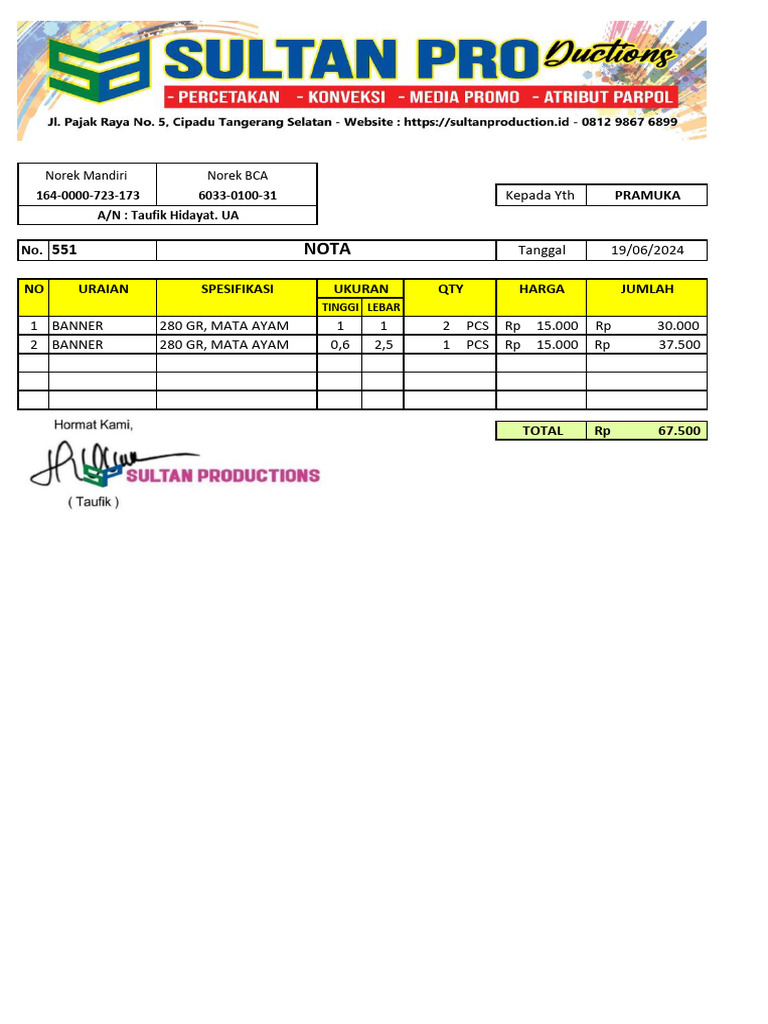 Nota - Spanduk Pramuka | PDF