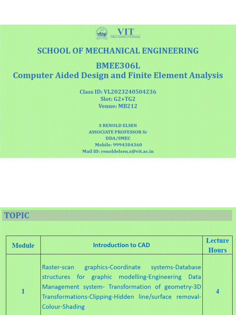CAD & FEA Unit 1 Part | PDF | Computer Aided Design | 3 D Modeling