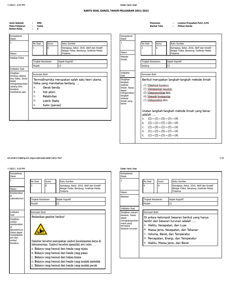 Cetak Kartu Soal | PDF