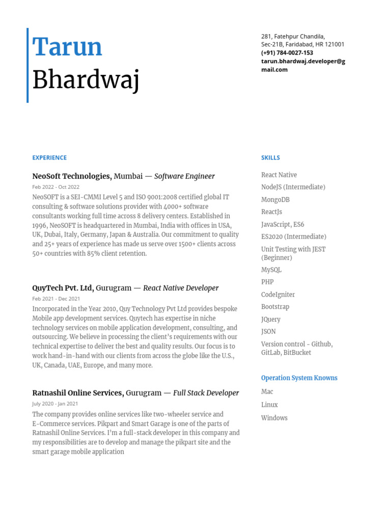 Tarun Bhardwaj CV | PDF | Application Software | Mobile App