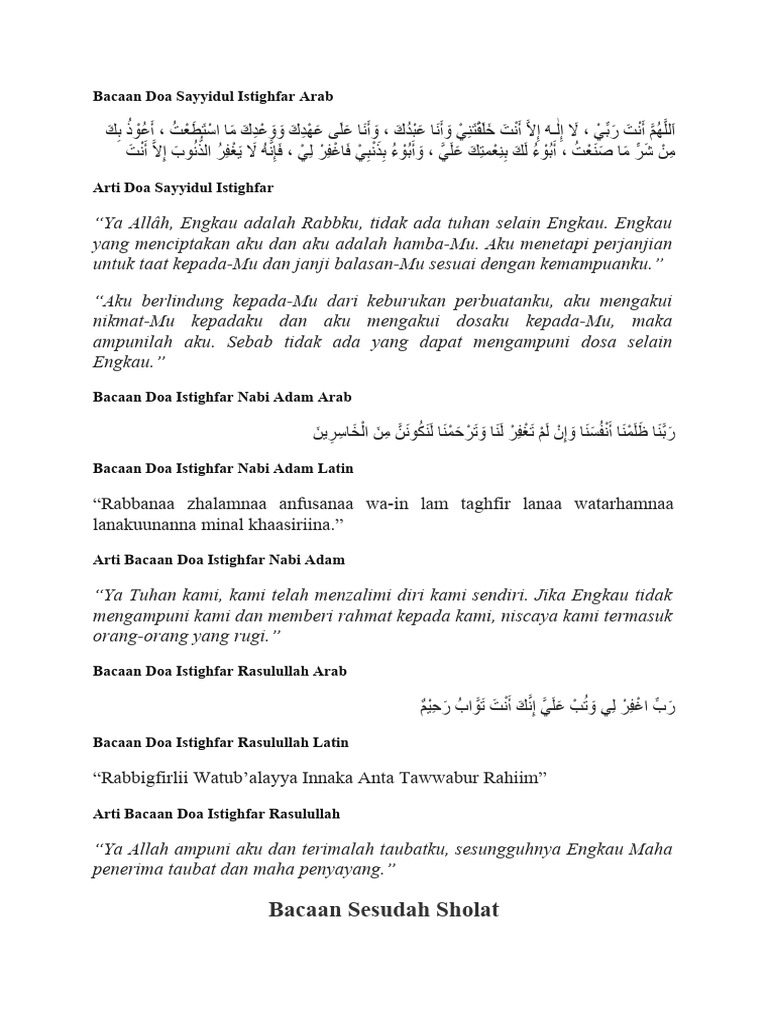 Bacaan Doa Sayyidul Istighfar Arab | PDF | Seni & Disiplin Bahasa | Kajian Bahasa Asing
