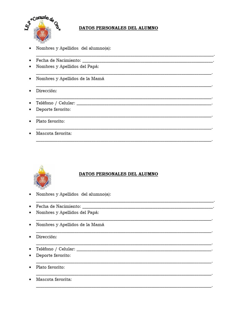 DATOS PERSONALES DEL ALUMNO | PDF