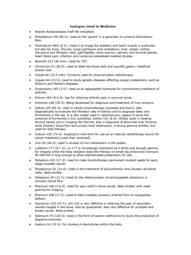 Medical Isotopes and Their Uses | PDF | Positron Emission Tomography ...
