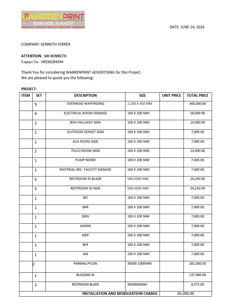 QUOTATION-SIGNAGE Installation | PDF | Money | Business