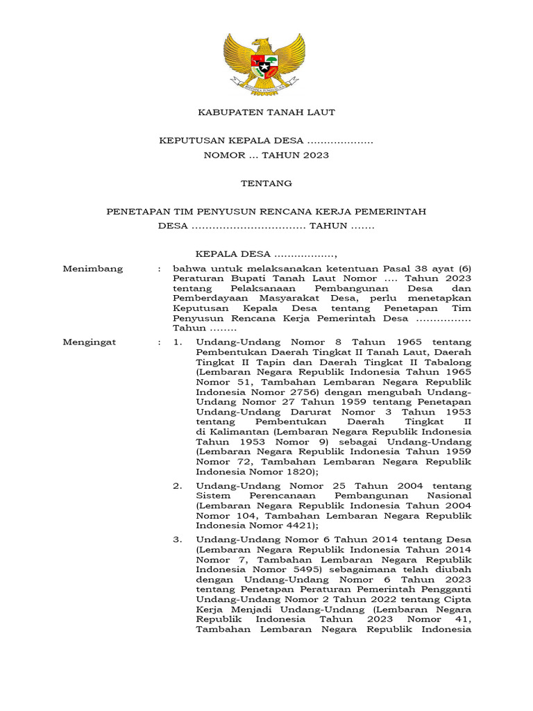 Contoh SK Tim RKP Desa | PDF | Pengelolaan Keuangan & Uang