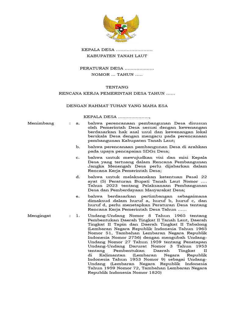 Contoh Perdes RKP Desa | PDF