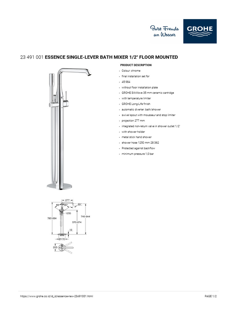 GROHE Specification Sheet 23491001 | PDF | Plumbing | Mechanical ...