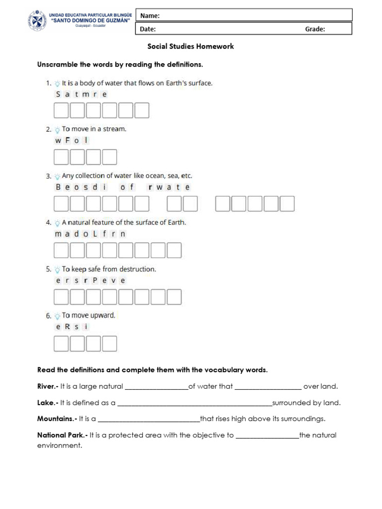 Social Studies Homework Nuevo | PDF