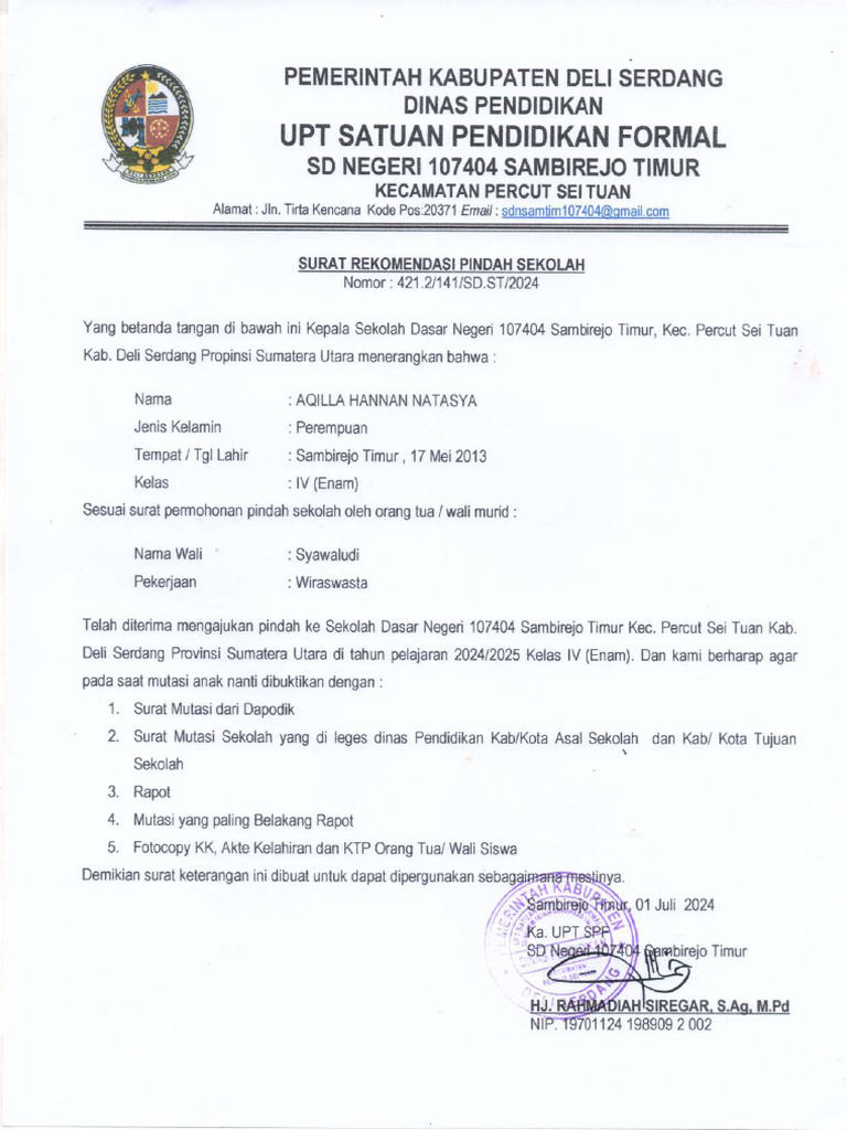 Surat Rekom Aqilla | PDF