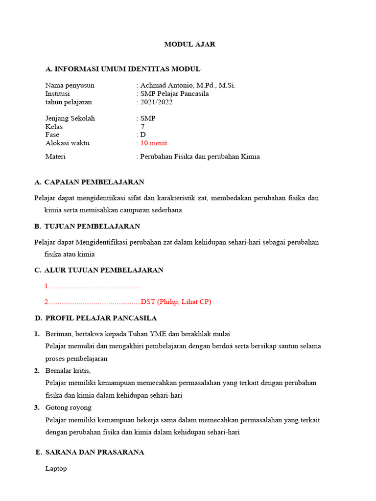 Draft Struktur Modul Ajar | PDF