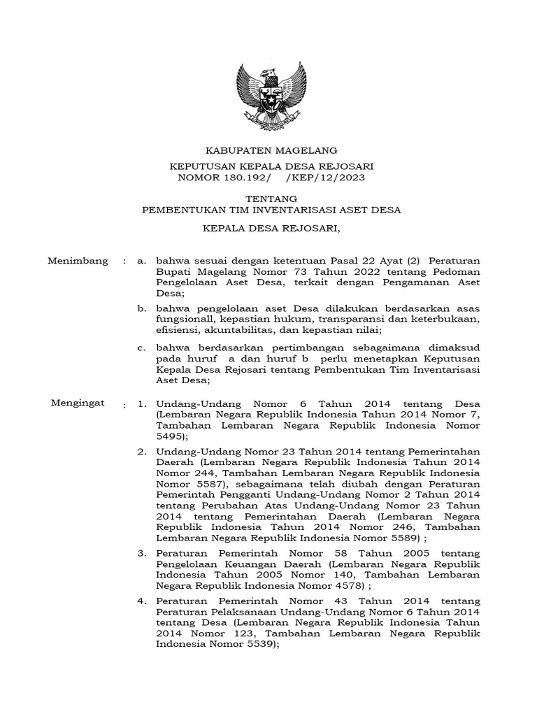 SK-Tim Inventarisasi Aset Desa 2023 | PDF