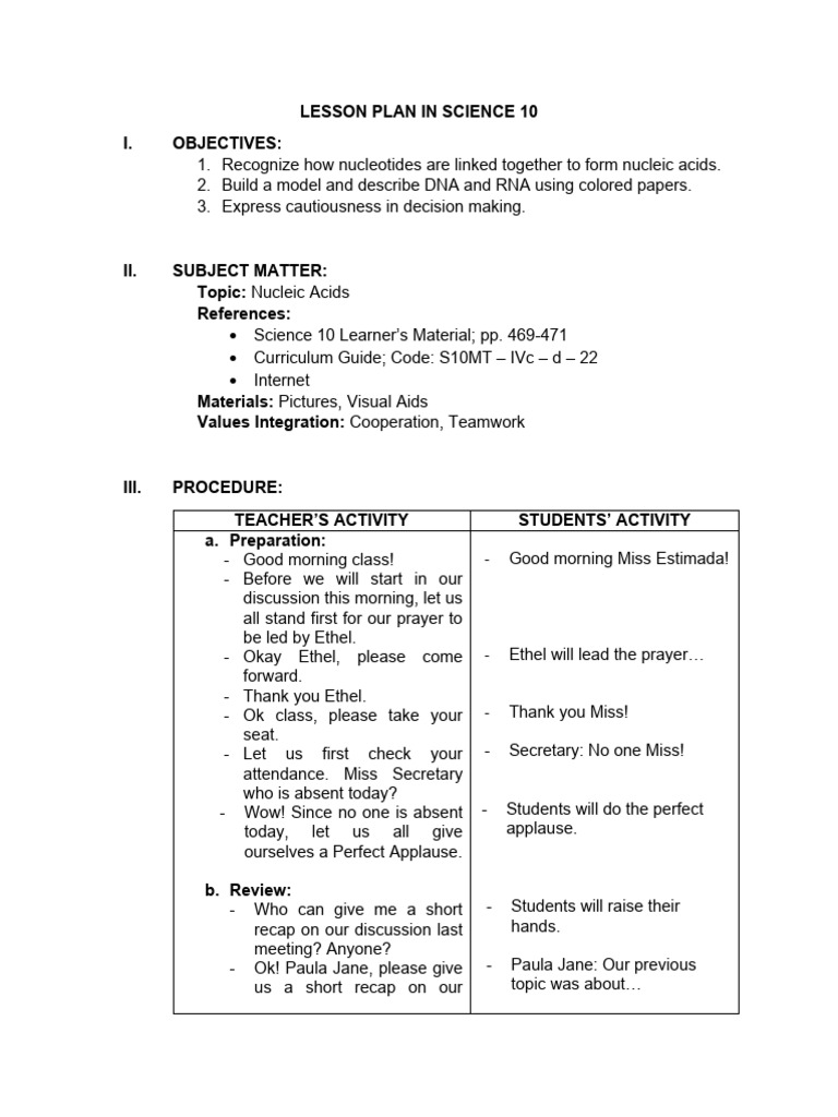 Lesson Plan | PDF | Nucleic Acids | Rna