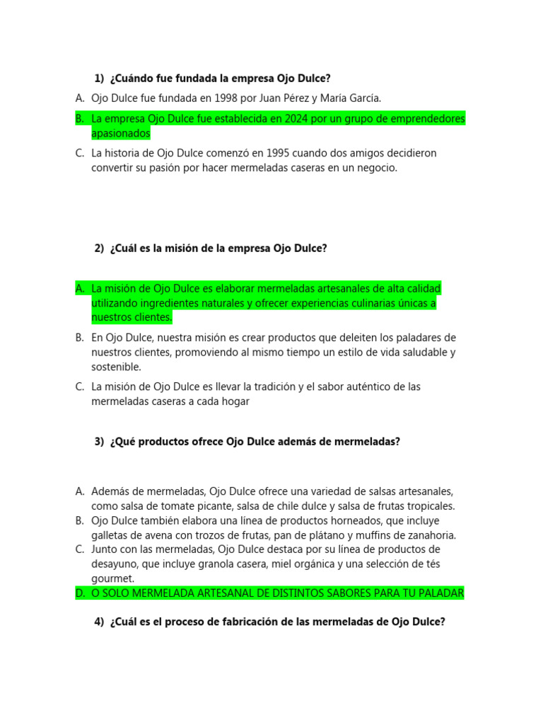 20 Preguntas de Ojo Dulce | PDF | Agricultura | Alimentos