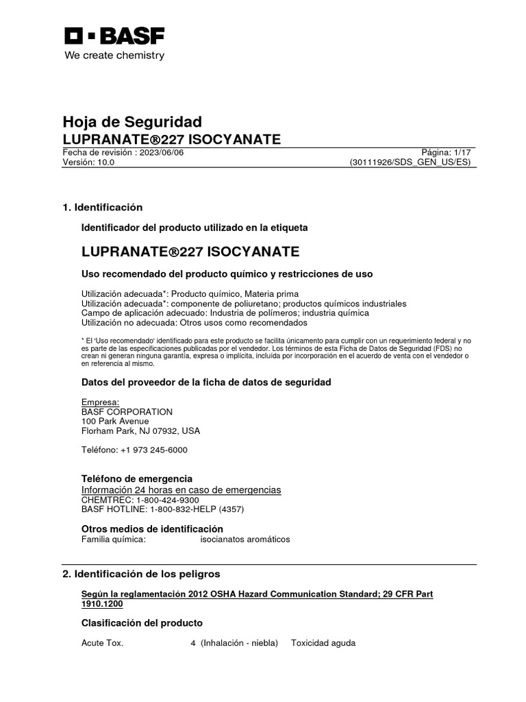 FDS Poliuretano Componente B Isocianato | PDF | Asma | Agua