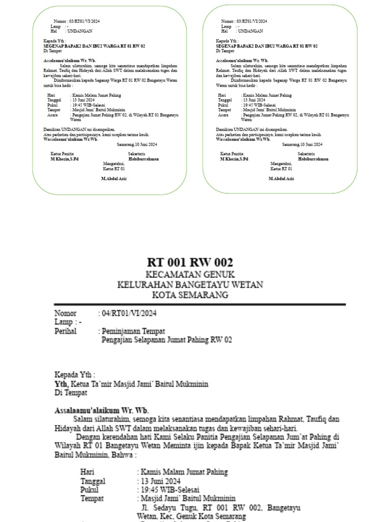 Surat Undangan RT | PDF