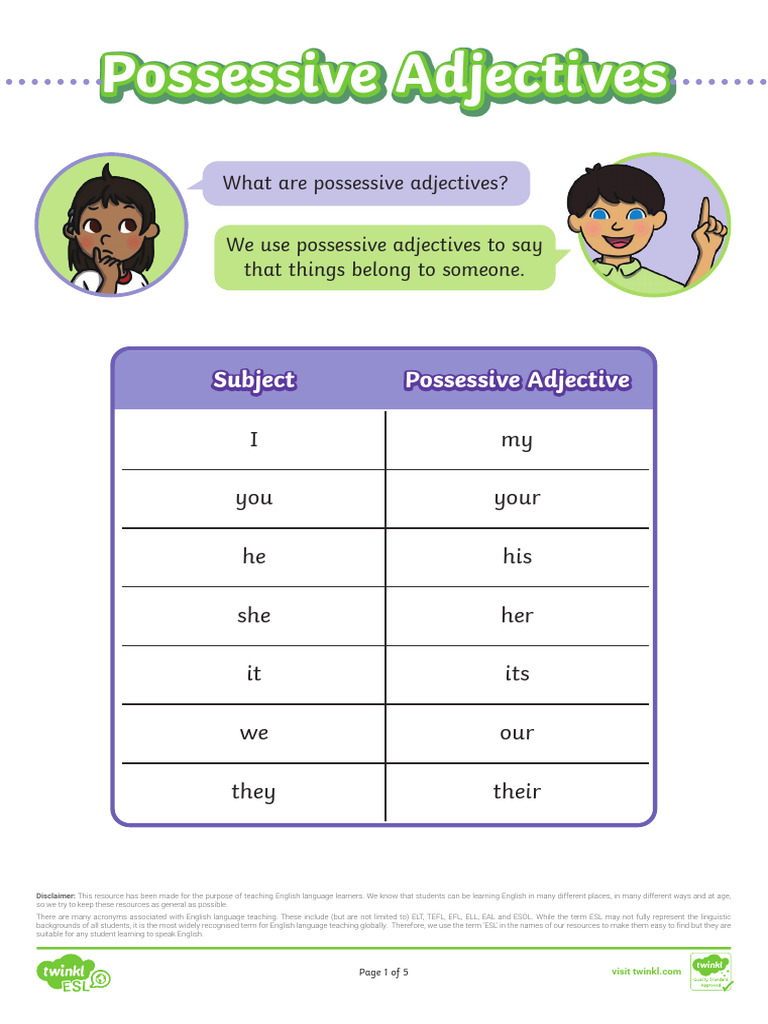 t-1716395127-esl-possessive-adjectives-worksheet-kids-a1_ver_2 | PDF ...