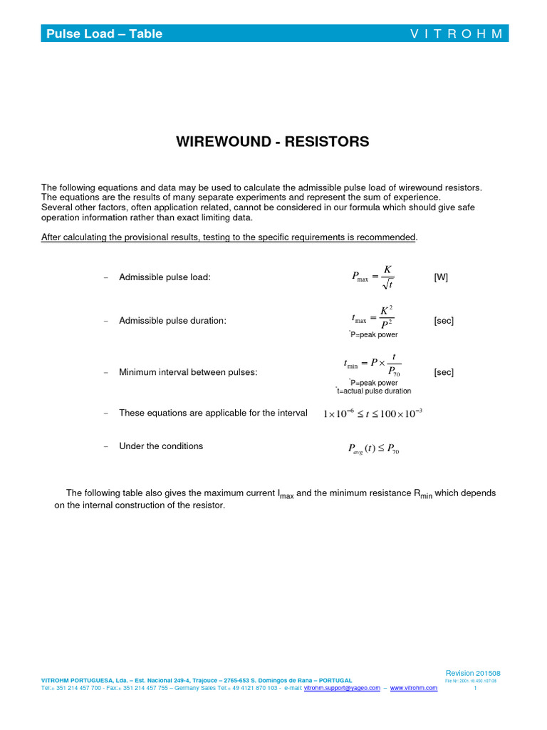 Pulse Load Wirewound Resistors - 201508 2 | PDF | Electrical Engineering