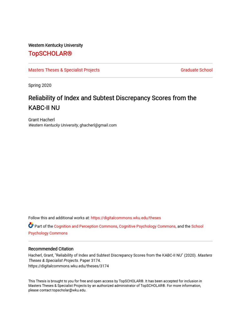 Reliability of Index and Subtest Discrepancy Scores From The KABC | PDF ...
