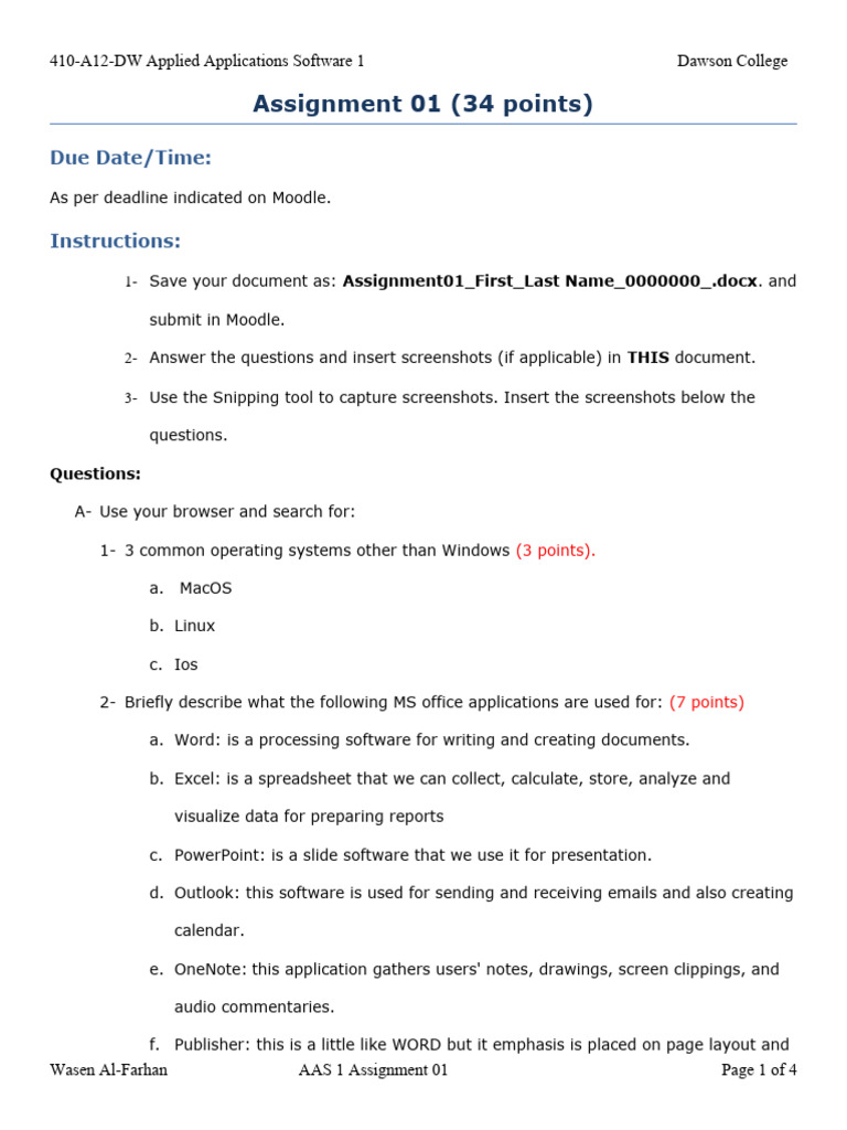 Applied Applications Software Assignment 1 | PDF | Microsoft Windows ...