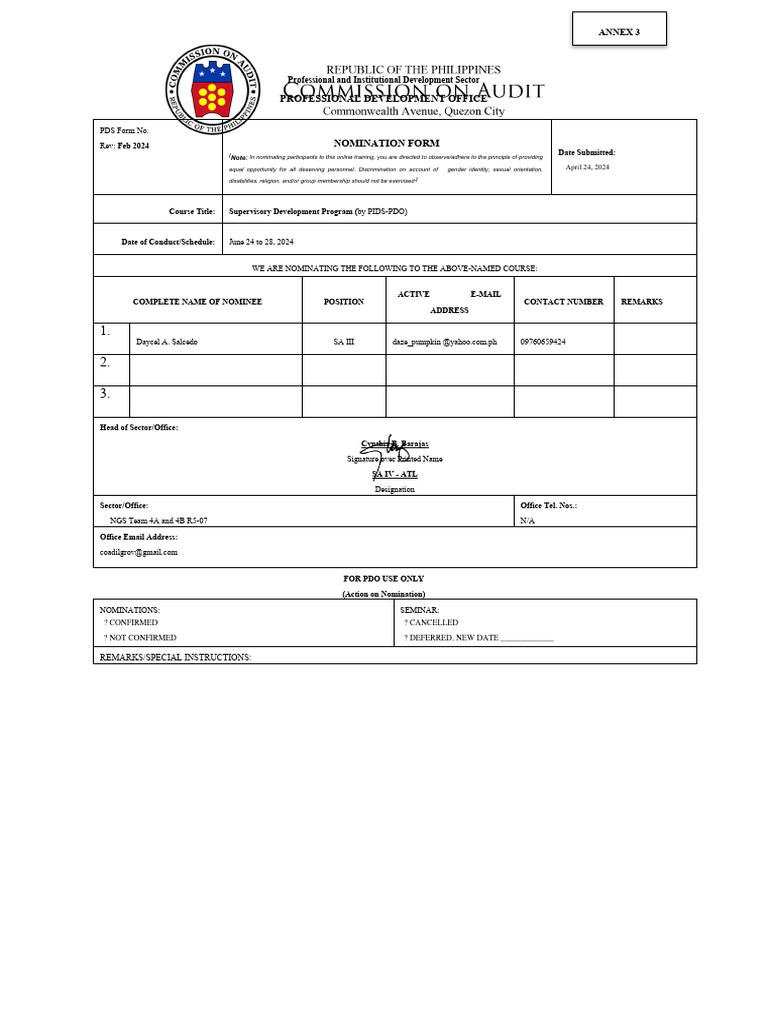 Supervisory Development Program Nomination | PDF | Egalitarianism ...