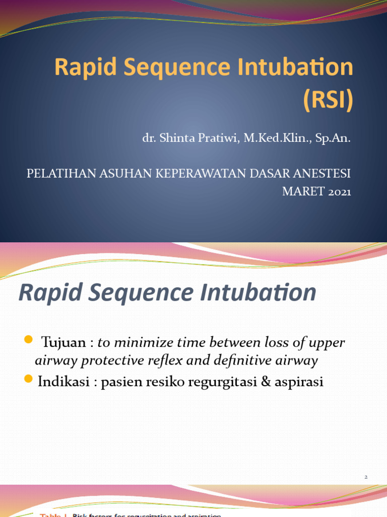 Rapid Sequence Intubation | PDF