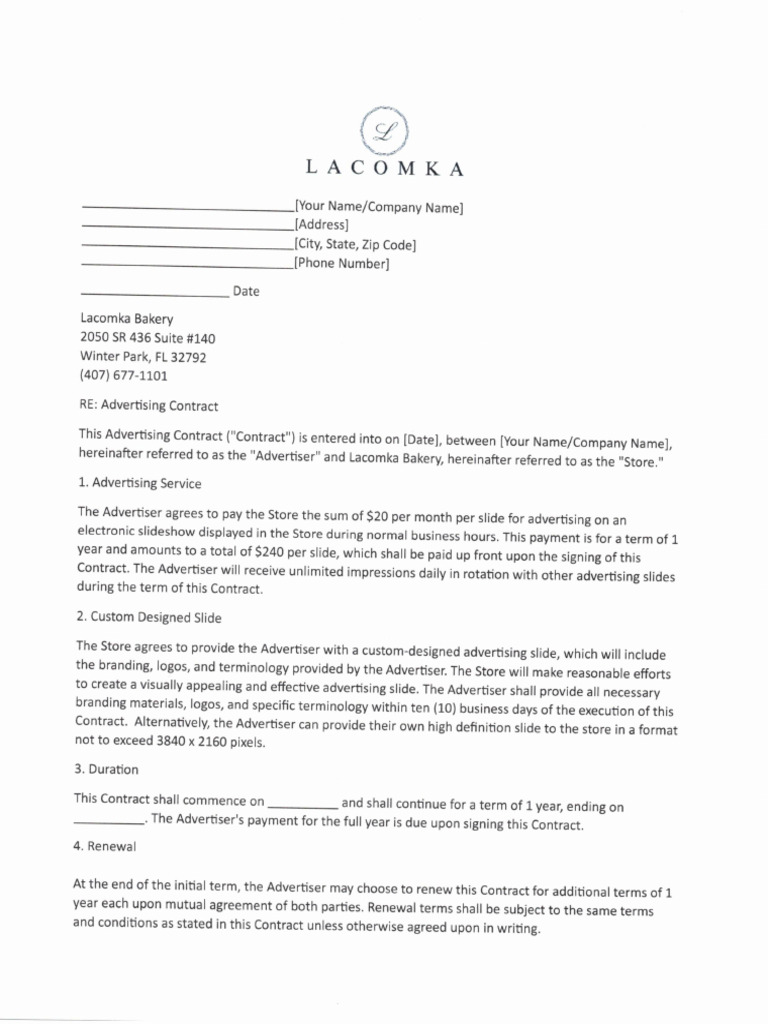 Lacomka Ad Contract | PDF