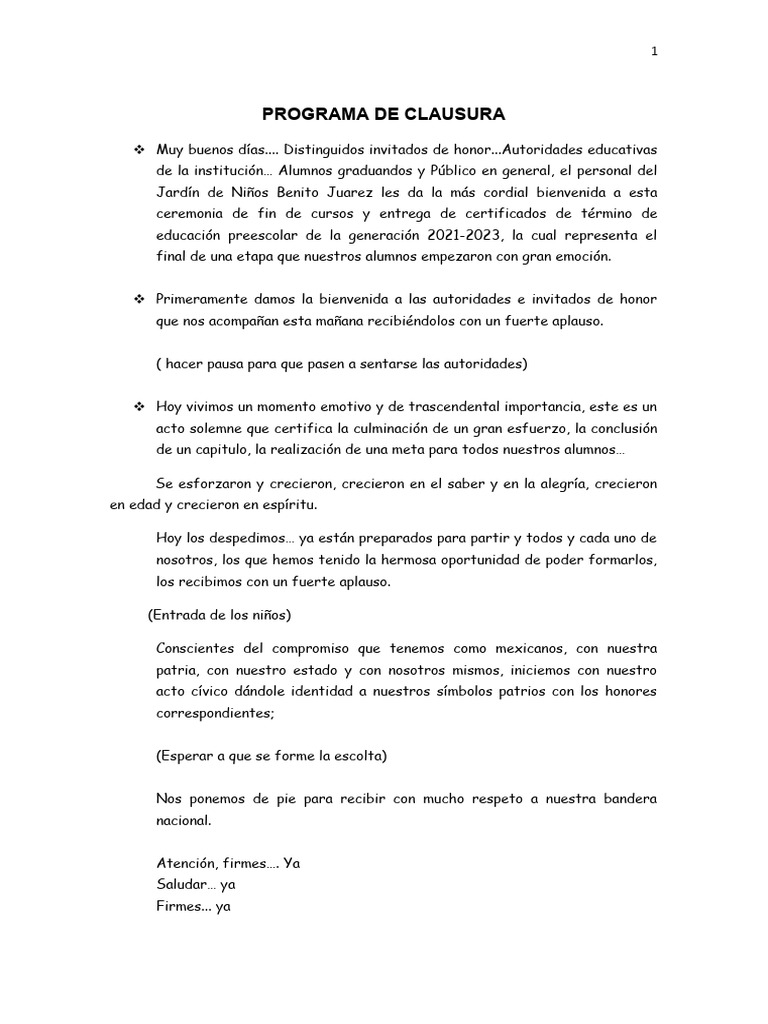 Programa de clausura | PDF | Educación de la primera infancia
