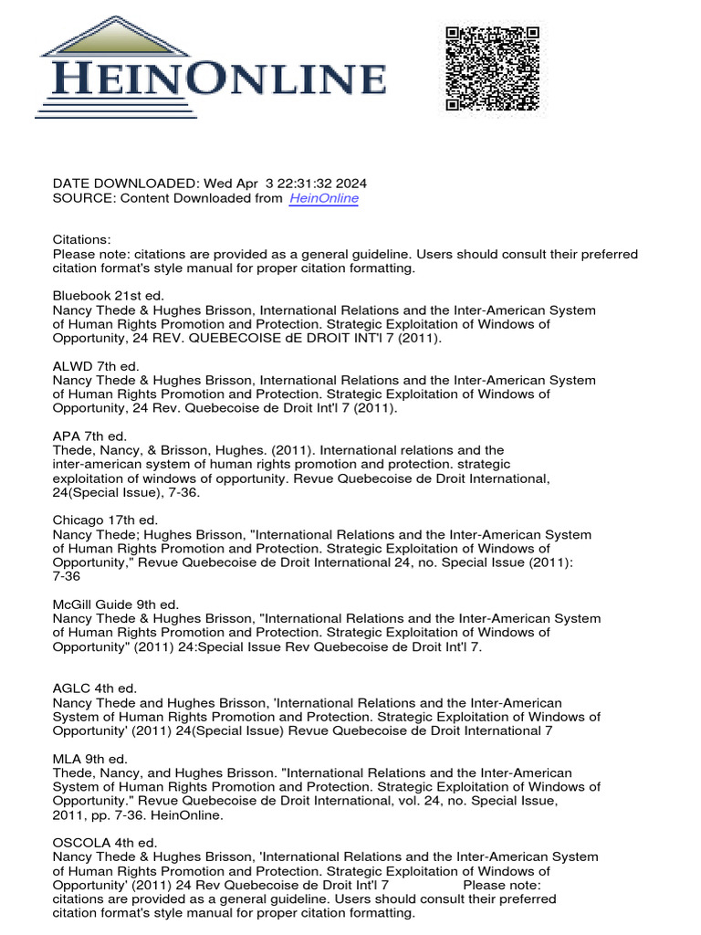 International Relations and The Interamerican System of Human Rights ...
