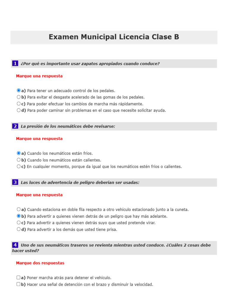 Examenes Licencias de Conducir 2 | PDF | Neumático | Tráfico