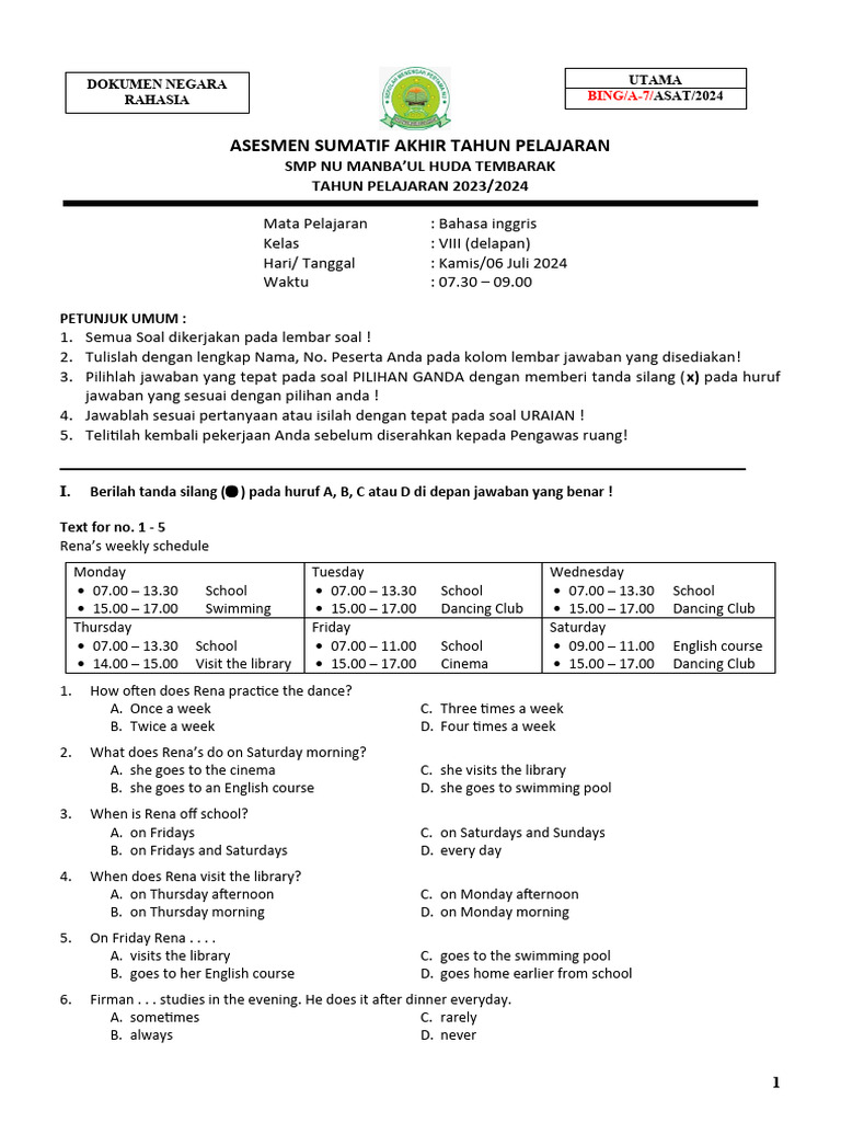 ASAT 8 SEM 2 2024 | PDF