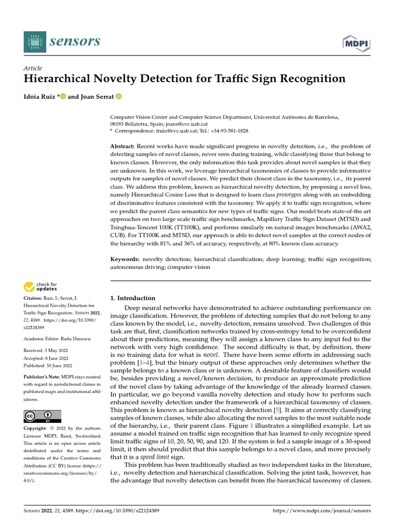 Hierarchical Novelty Detection For Traffic Sign Recognition | PDF | Statistical Classification ...