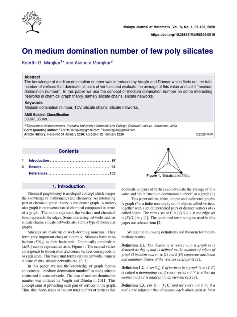 On Medium Domination Number of Few Poly Silicates | PDF | Mathematical ...